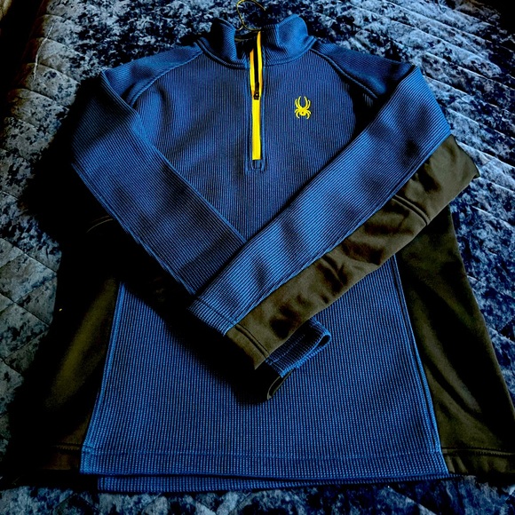 Spyder | Sweaters | Spyder Blue And Black Fleece Lined Half Zip Yellow ...